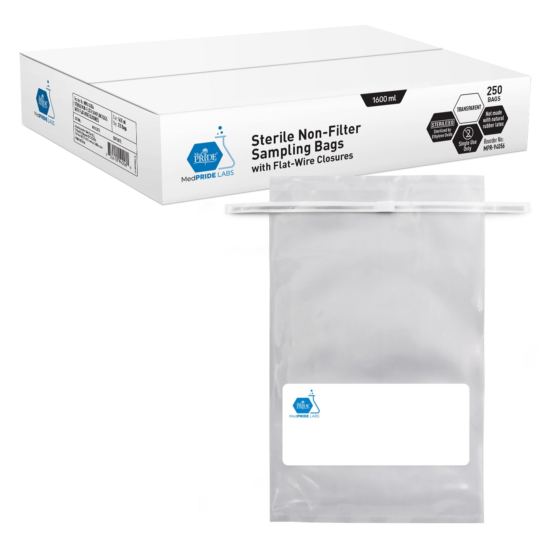 MedPride Sterile Non-Filter Sampling Bags with Flat-Wire Closure 1600 ...